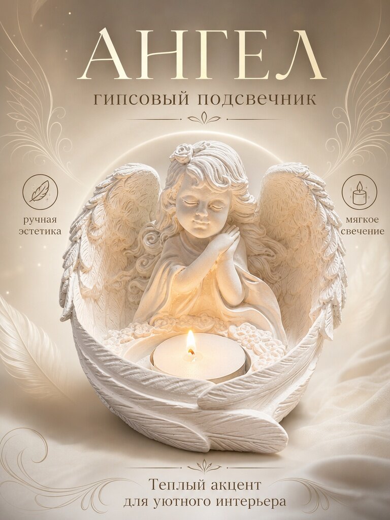 Подсвечник из гипса со свечкой "Ангел"