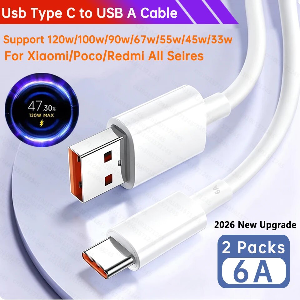 Оригинальный кабель USB-C XIAOMI 6A 120W 100W для быстрой зарядки, совместимый с Xiaomi 17 Ultra, 15T, 15, 14 Pro, 13, 12, Poco F8, F7, X8, X7, Redmi Note 15, 9