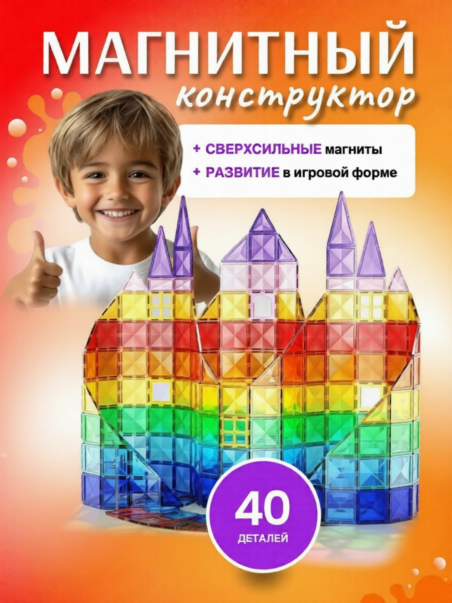 Магнитный конструктор для детей развивающий 40 деталей, конструкторы
