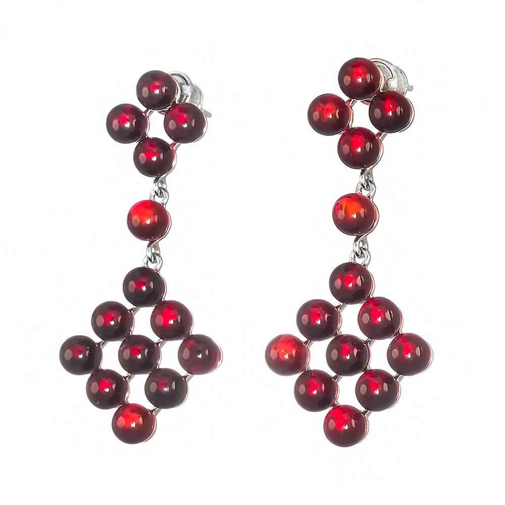 Серьги, серебро, 925 проба, янтарь
