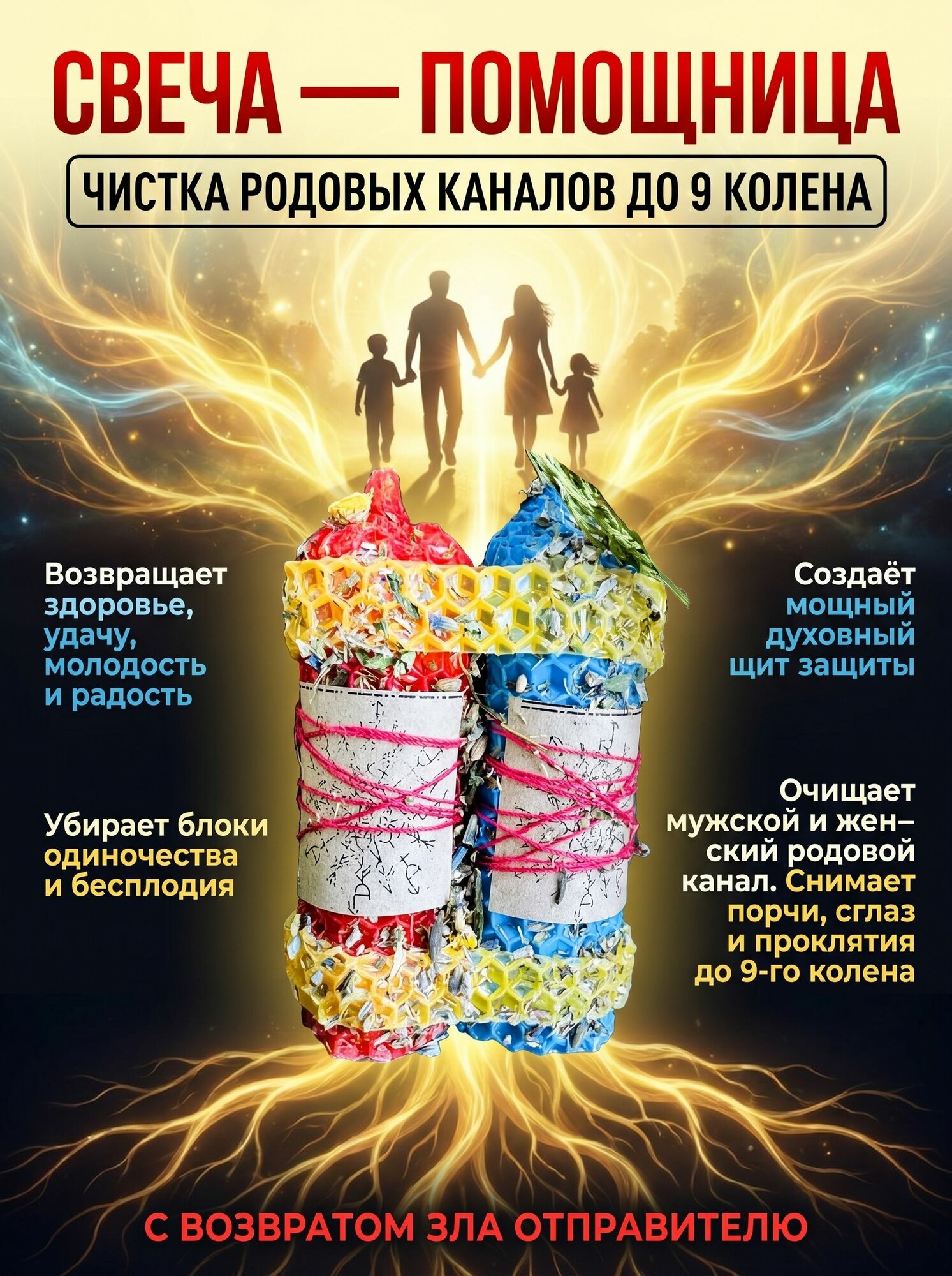 Свеча очищение энергетических каналов рода (до 9 колена) с последующим восстановлением потока.