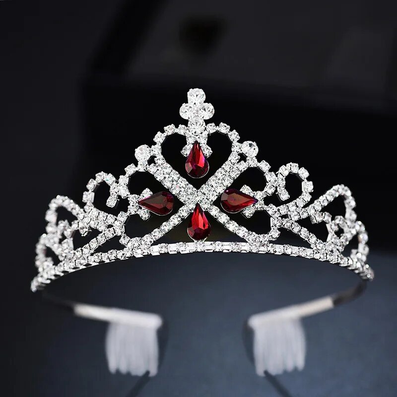 Корона свадебная с красными камнями, Dark red