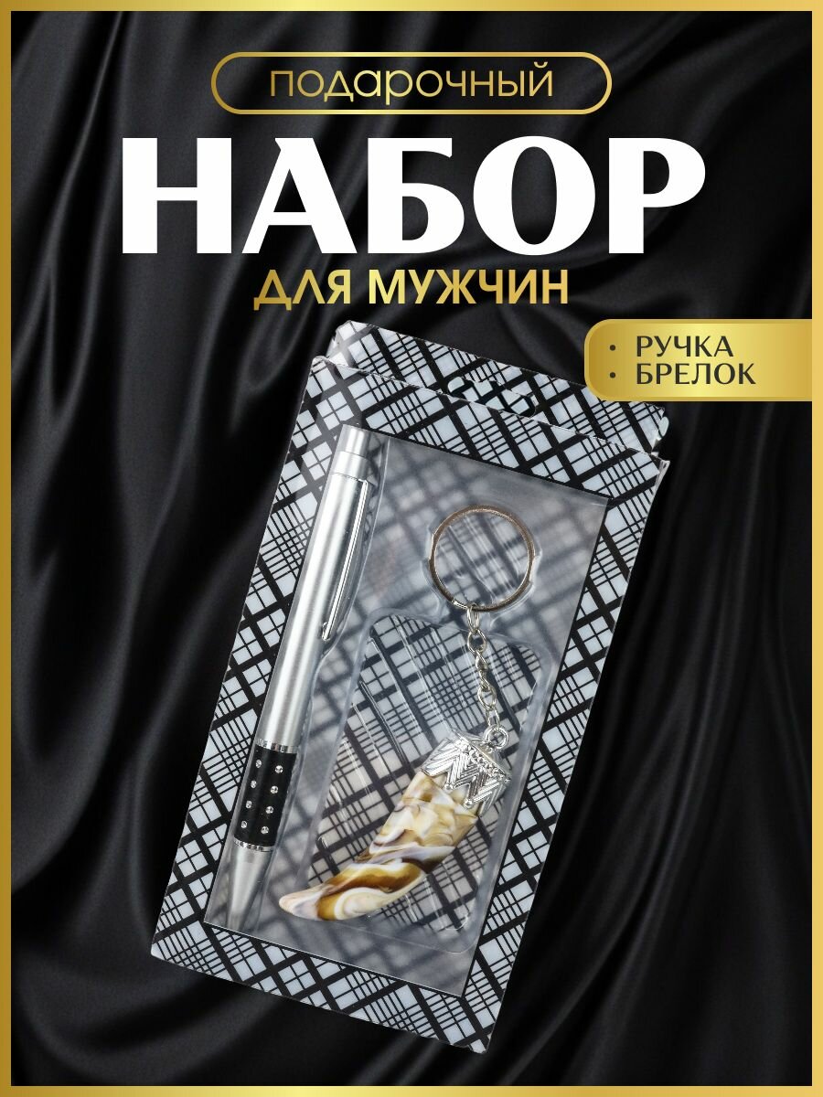 Ручка шариковая подарочная с сувенирным брелоком цвет серебристый/черный