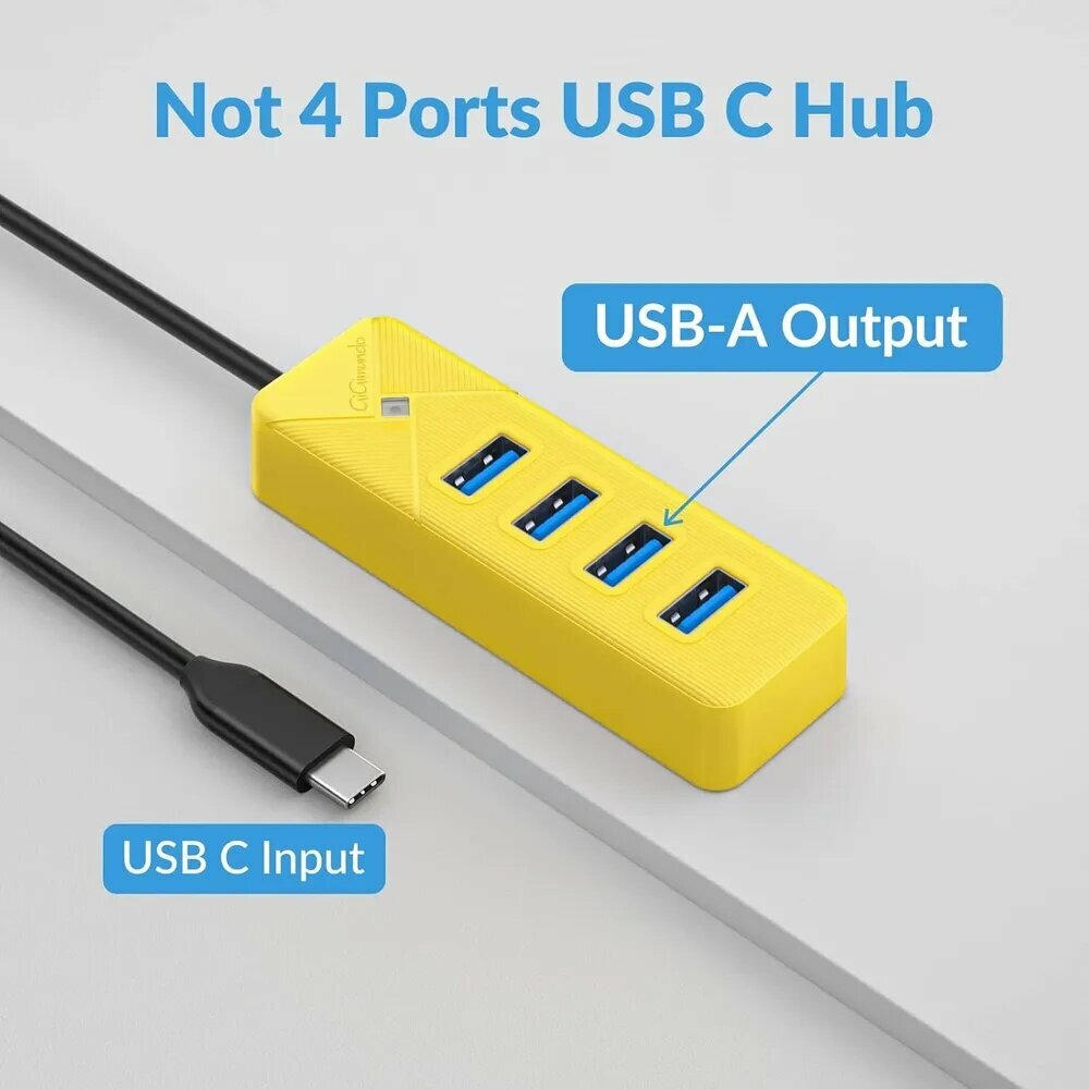 USB-хаб 4-портовый USB 3.0 (5 Гбит/с) компактный переходник для MacBook, Windows, Linux желтый 0.15 м