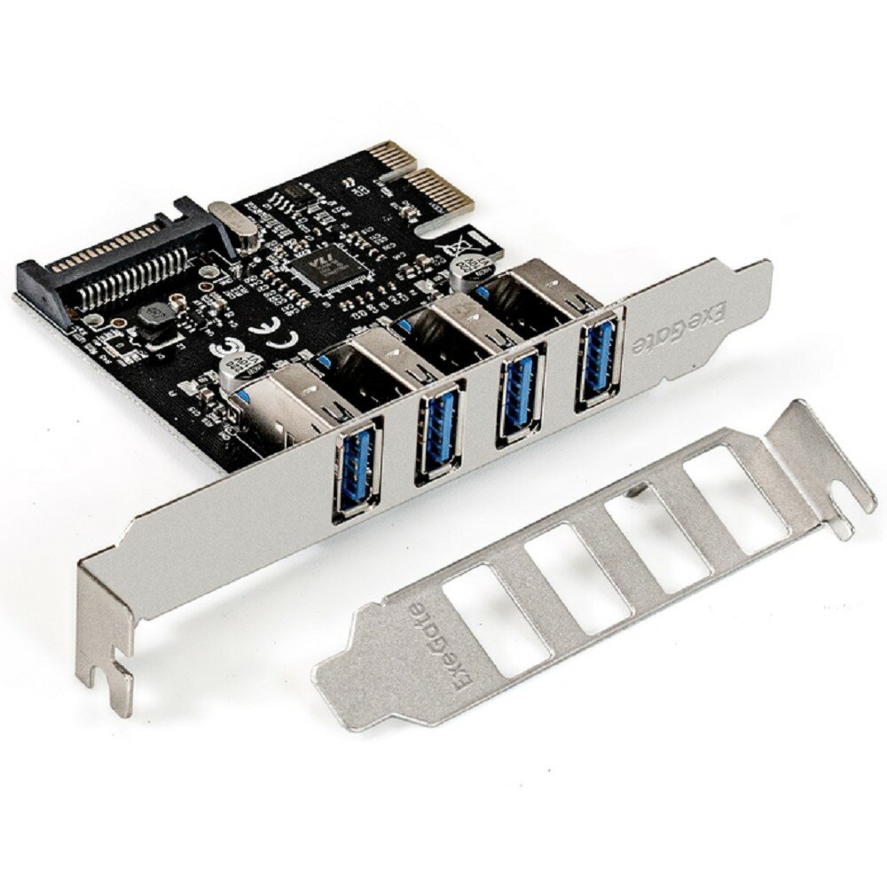 EXEGATE USB-концентраторы EX283716RUS Контроллер EXE-314 PCI-E 2.0, 4 USB3.0 ext, разъем доп. питания OEM