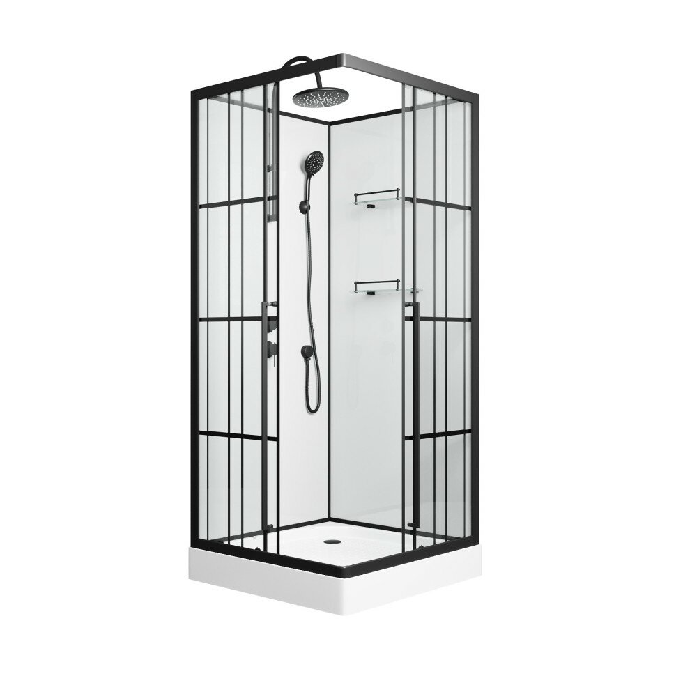 Душевая кабина Niagara Standart ST90/15QL/KL/BKT (90х90х225) низкий поддон(15см), черный, стекло прозрачное,3 места