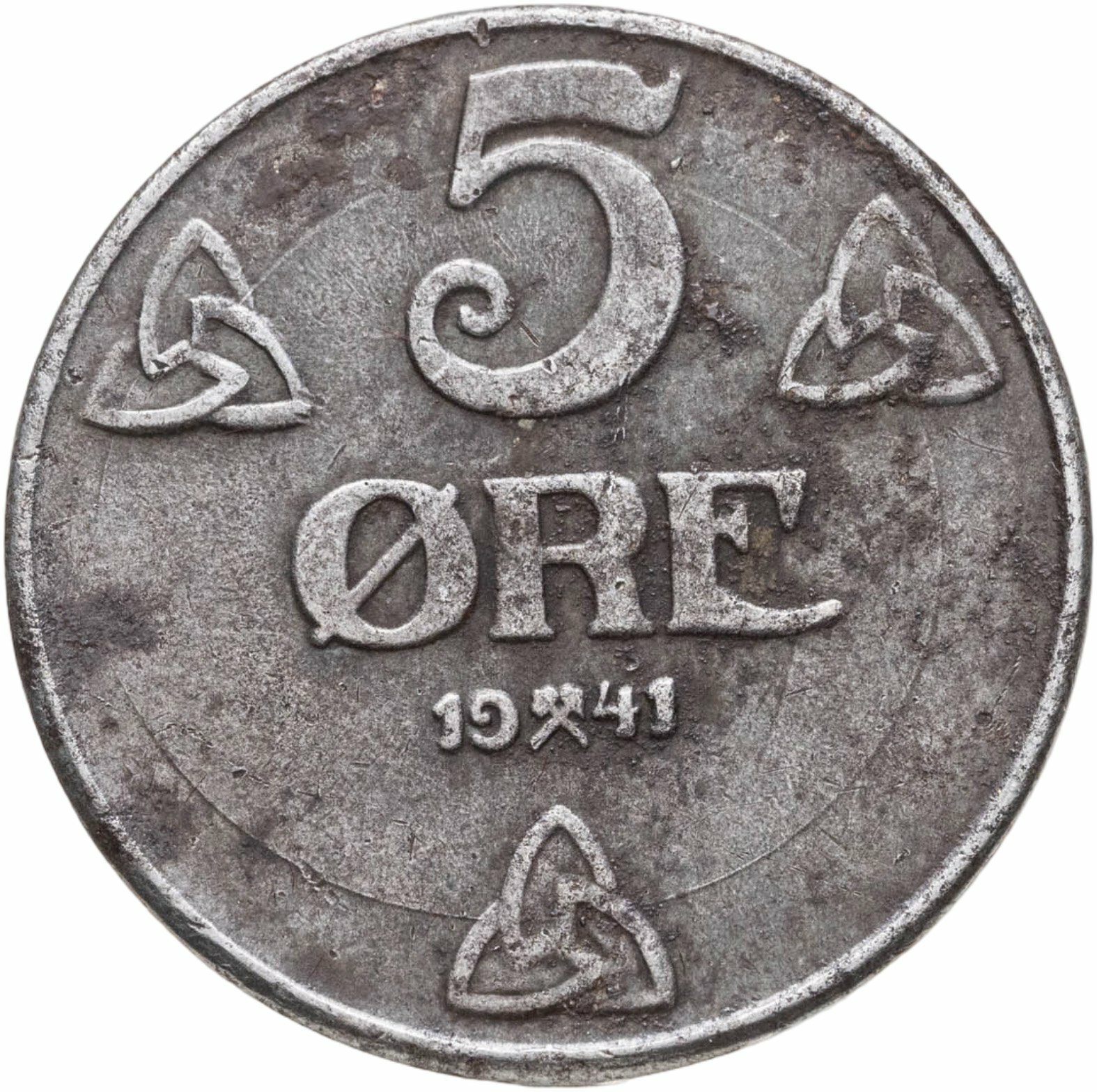 Норвегия 5 эре ore 1941 Железо /серый цвет/, Сталь, в сохранности VF