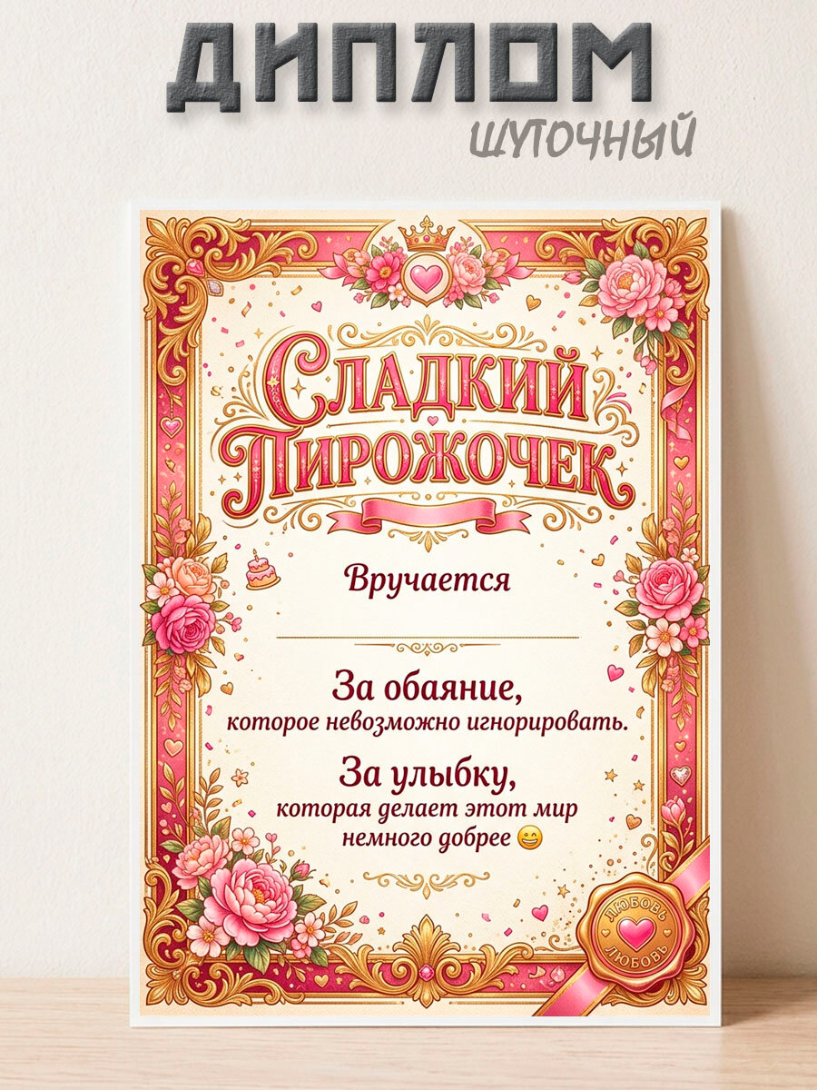 Диплом шуточный Сладкий пирожочек