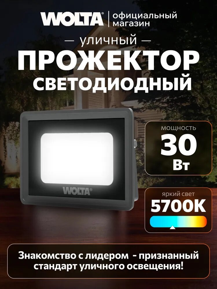 Прожектор светодиодный уличный 30Вт, 2700 Лм, 5700К, влагозащита IP65