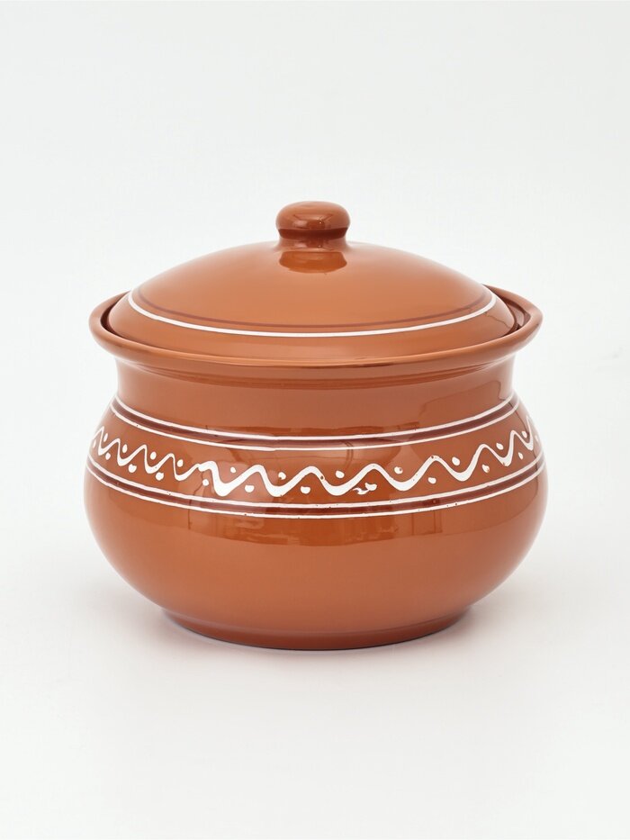 Супница Псковский гончар, 3.6 л, с крышкой, керамика, оранжевая