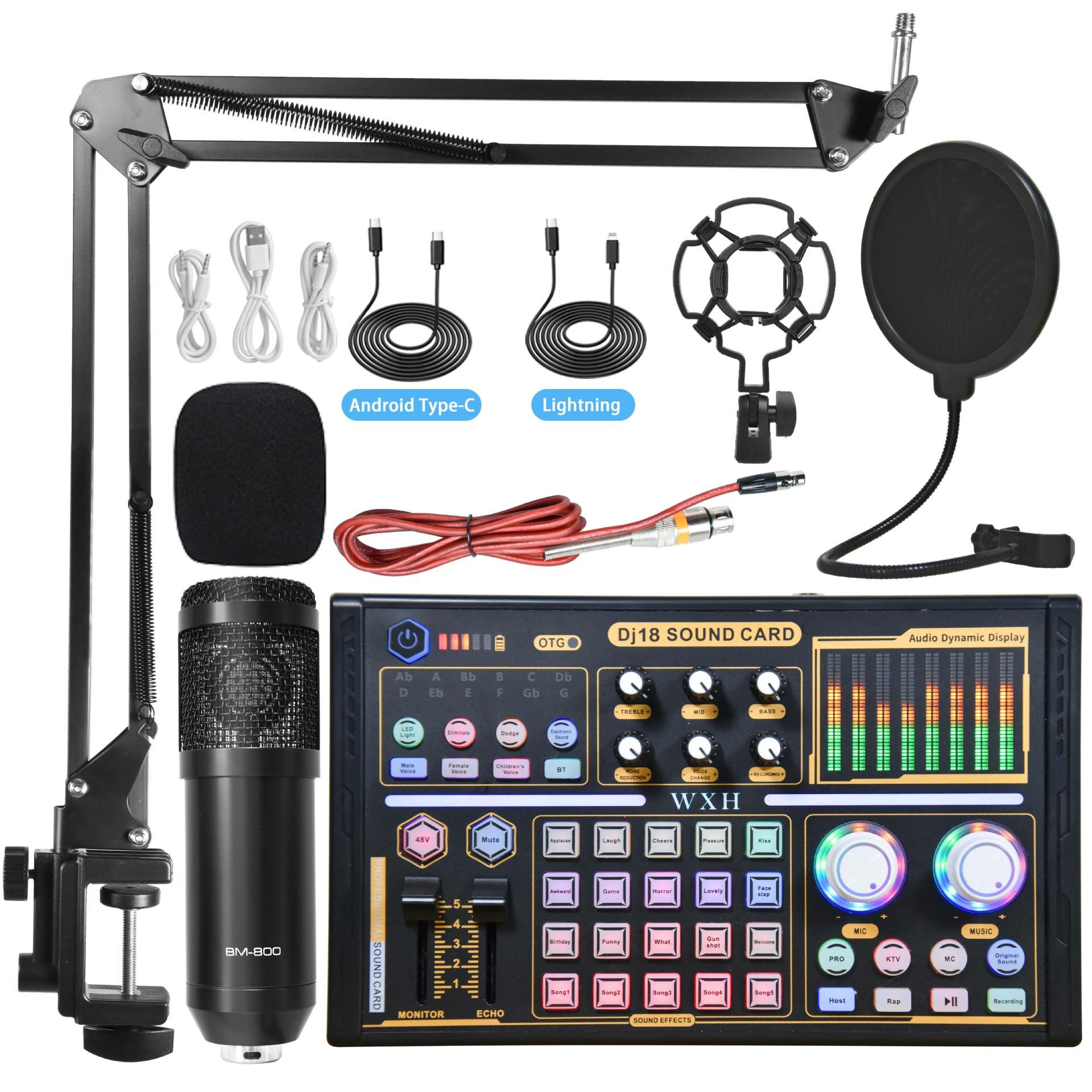 48V Черно-черный комплект микрофона BM800 и звуковой карты Dj18 для прямых трансляций