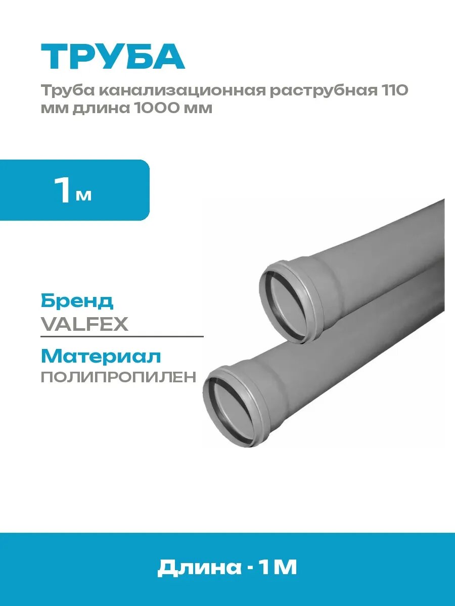 Труба канализационная 110 мм для внутренней канализации 1м