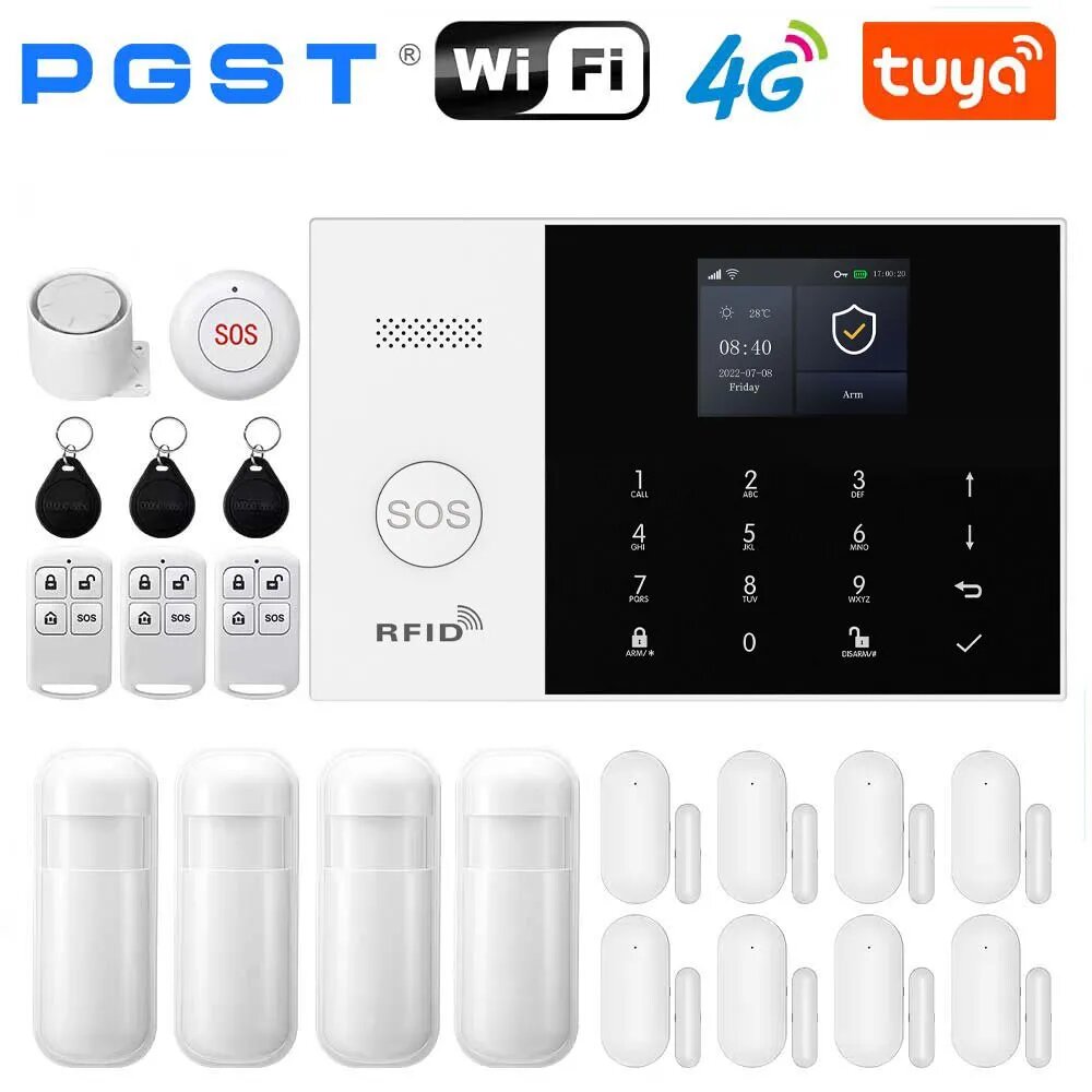 GSM сигнализация PGST для офиса и магазина: Wi-Fi+4G, датчики движения, управление со смартфона