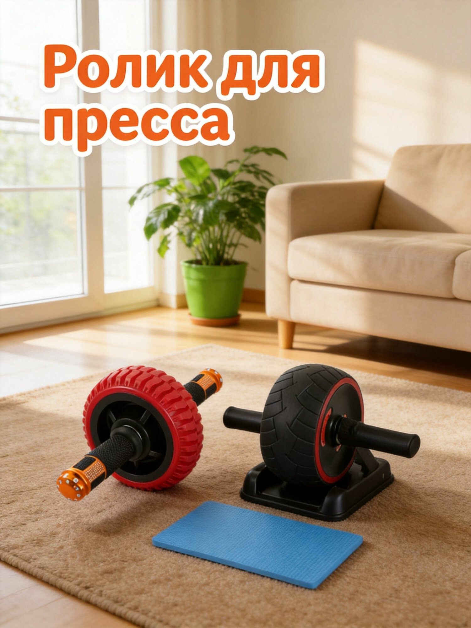 Комплект тренажёров для пресса, колесо с пружинным механизмом и бесшумный ролик с ковриком, для домашних тренировок