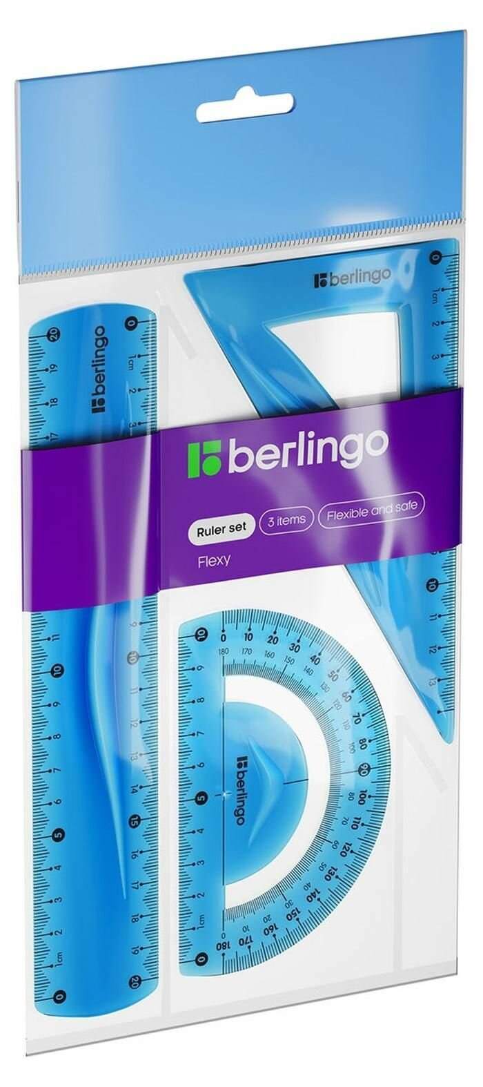 Набор чертежный средний Berlingo Flexy (треугольник 14см+линейка 20см+транспортир)