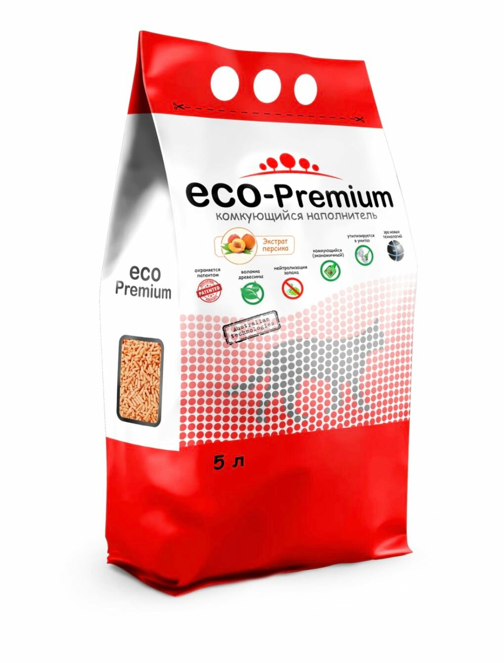 ECO-Premium Наполнитель Древесный Комкующийся Персик 1900г.