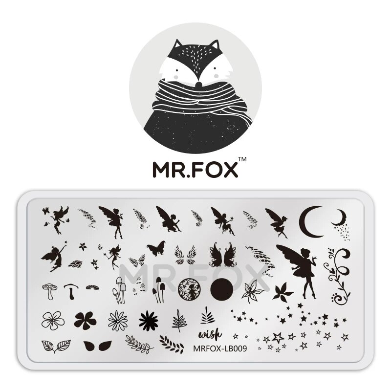 Fox Mr. Премиум суккулентный рисунок лисы Шаблон для маникюра, 1 шт