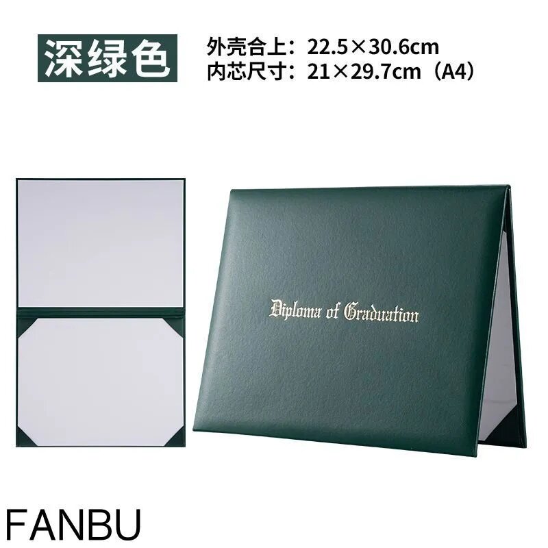 FANBU Папка для дипломов и сертификатов Dark Green Бланк сертификата А4 22.5x30.6см — фото 1
