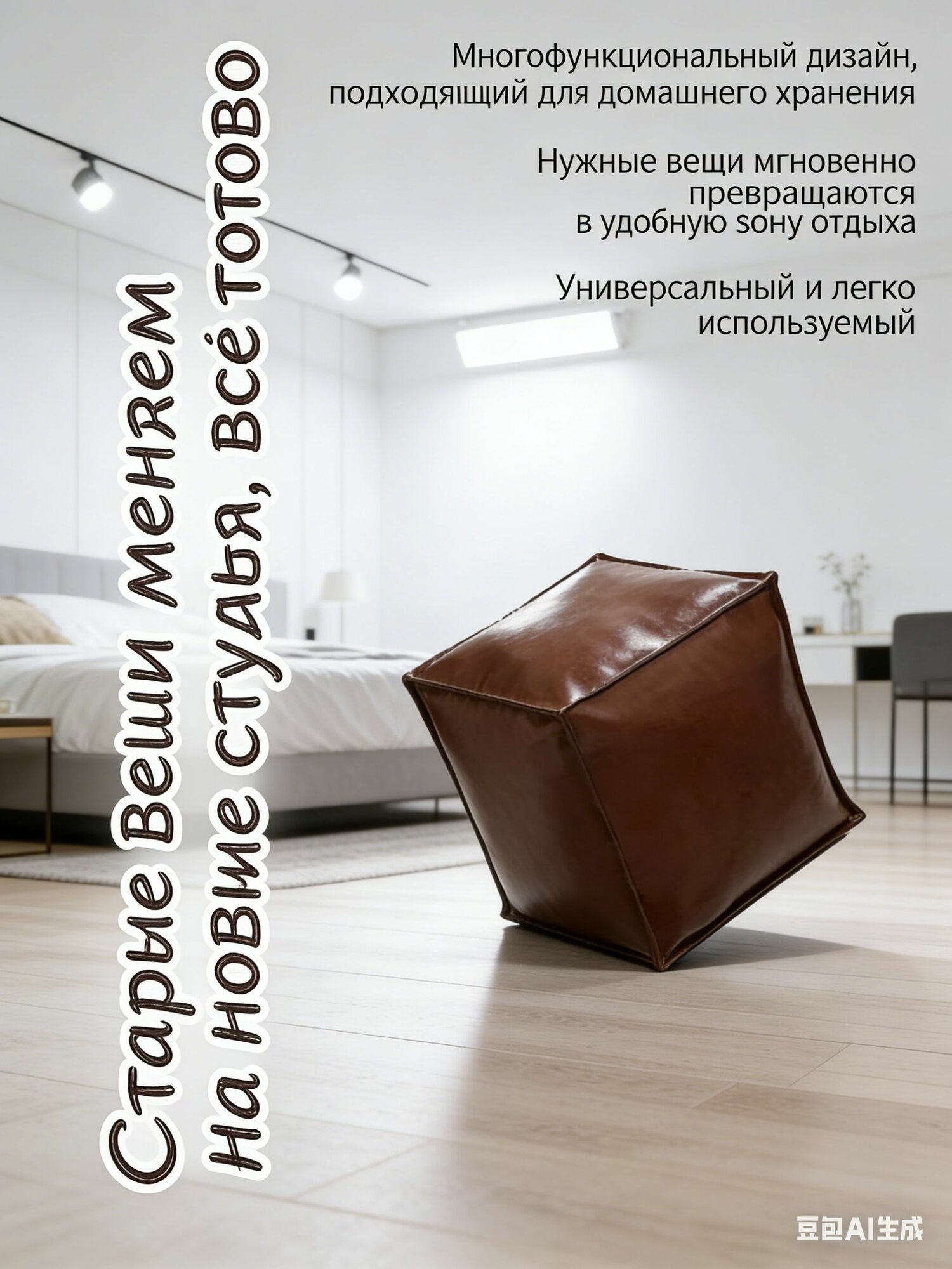 Пуф с кожаной подушкой 40х40х40 в марокканском стиле. Вместительный пуфик для хранения игрушек и одежды в спальню. Удобное сиденье и подставка для ног.