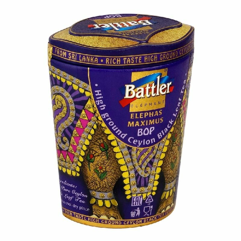 Чай BATTLER ELEPHAS MAXIMUS BOP Крупнолистовой цейлонский черный /жесть/ 100г