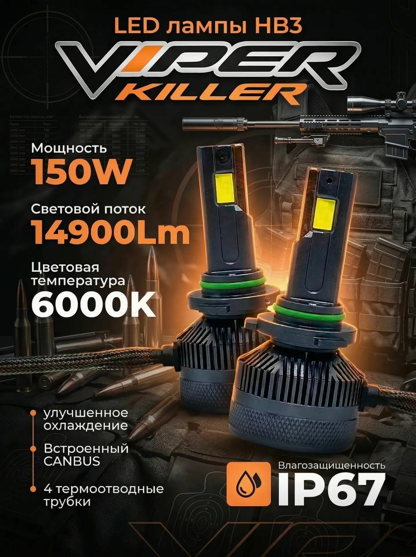 Светодиодные лампы HB3 дальний свет Mazda 6 от 2012 / Мазда 6 - VIPER KILLER CASE 150W / 9-36V Led лампочки 150 ватт