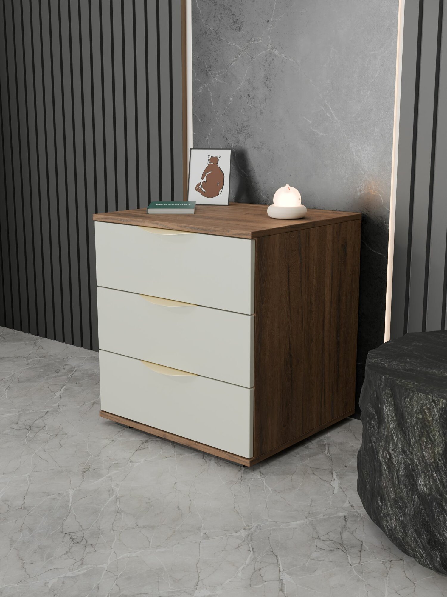 Изумлит Тумба прикроватная, тумба в прихожую Корнер 53х58х47.5 см, дуб крафт табачный - бежевый