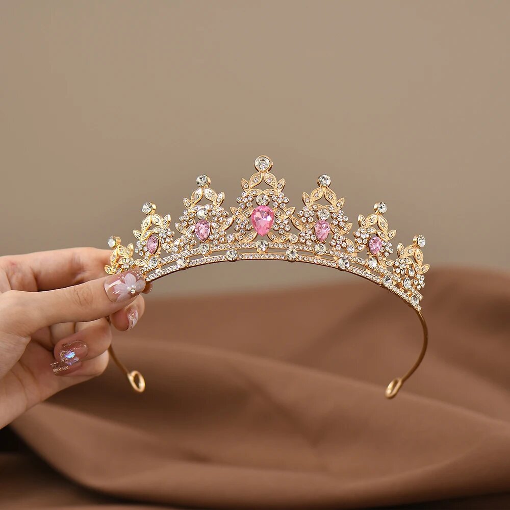 Корона для девочки с хрустальными камнями, Gold pink