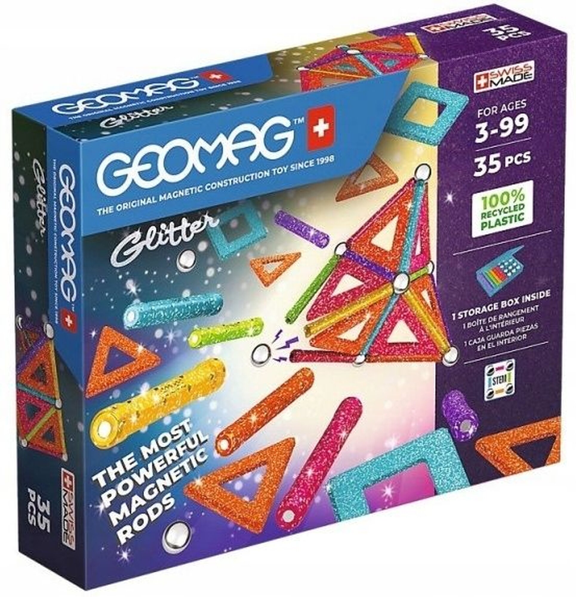 Магнитный конструктор Geomag - Набор магнитных блоков из переработанных блесток, 35 эл - 0871772005353