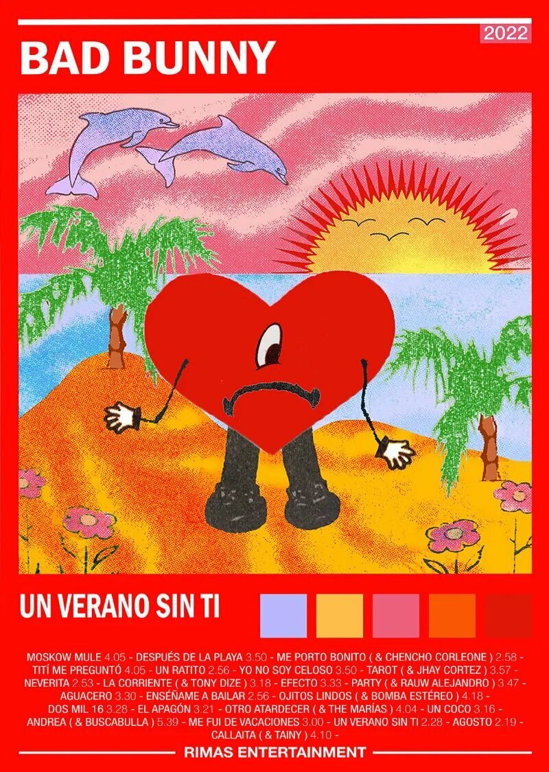 Печать на холсте Bad Bunny Un Verano Sin Ti, 20x30см, цвет 2, без рамки