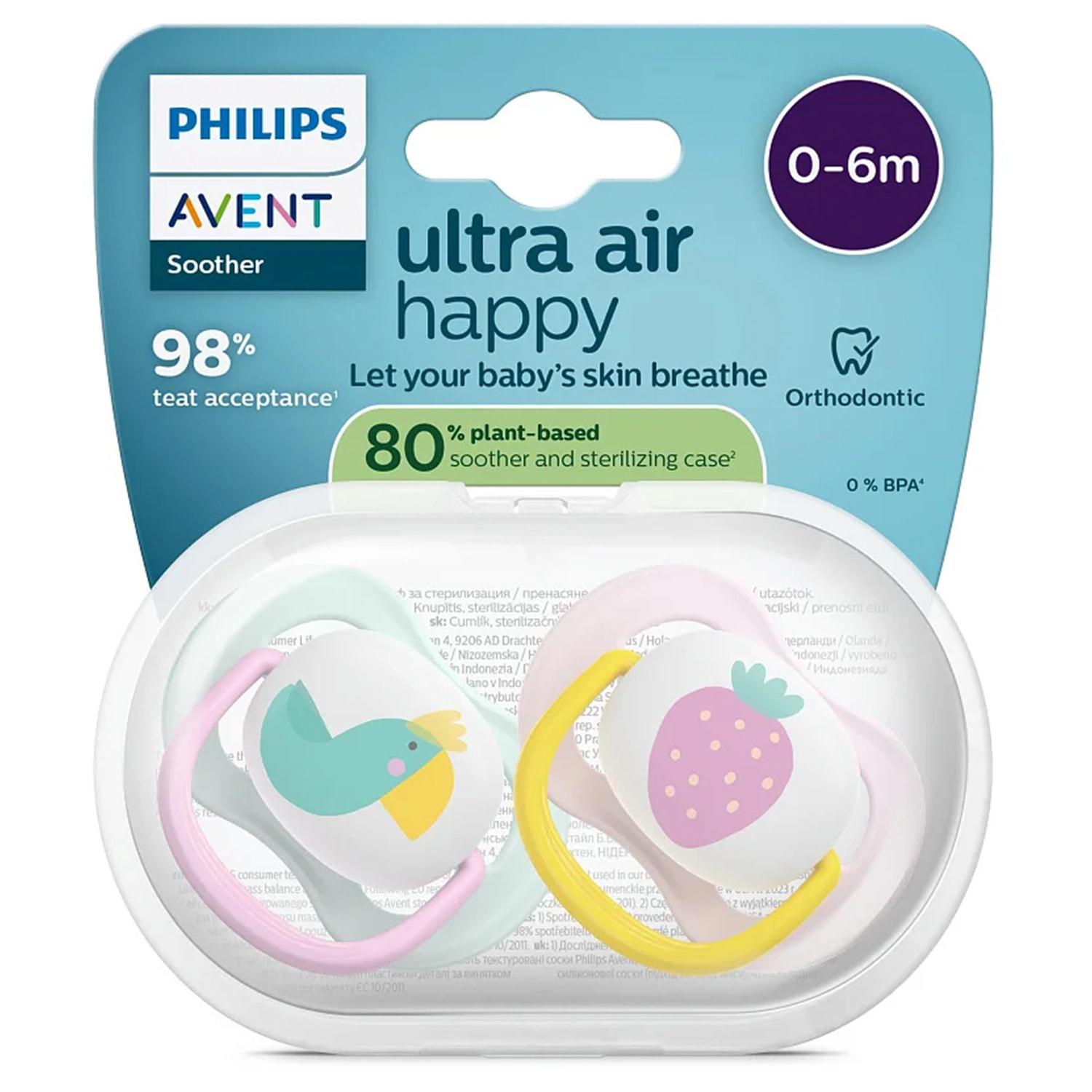 Пустышка Philips Avent Ultra Air SCF080/24 0-6 мес, розовый/зеленый, 2 шт