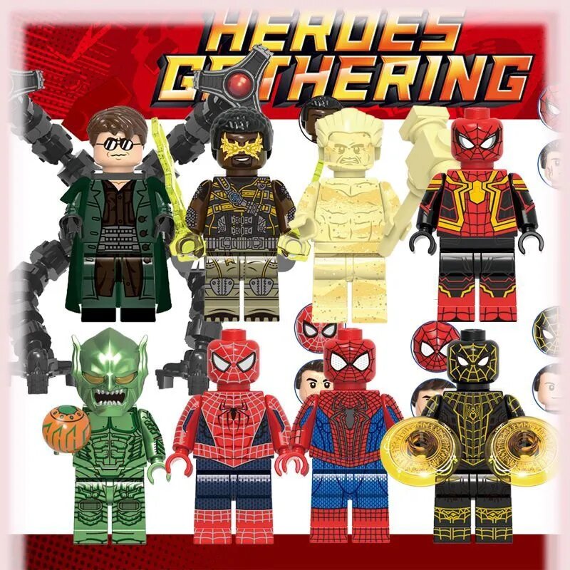 'Набор минифигурок "Супергерои Marvel"(Marvel superheroes)/"Spider-Man 3", Doc Ock, Green Goblin, Electro, Sandman. совместимы с легo конструкторами 8шт. (Высота фигурки: 4,5 см, пакет)/X0328