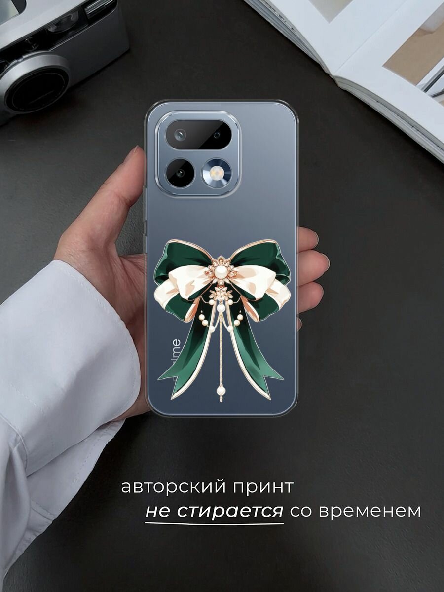 Чехол на Realme 16 Pro / Реалме 16 Про с принтом Зеленый бант, прозрачный — фото 1