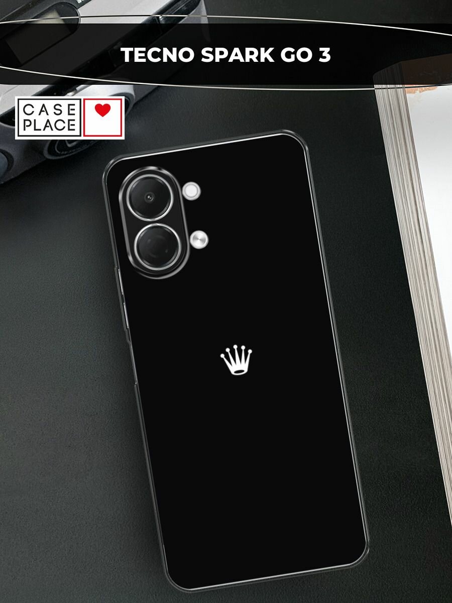 Чехол на Tecno Spark Go 3 / Текно Спарк Го 3 с принтом Белая корона на черном фоне