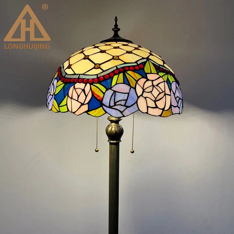 Торшер LongHuiJing "Тиффани", пасторальный стиль, 220В, 40Вт, абажур из стекла
