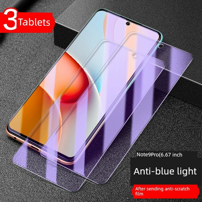 3-шт. стеклянная защитная пленка с фильтром синего света для Xiaomi Redmi Note 9 Pro, полное покрытие, в комплекте
