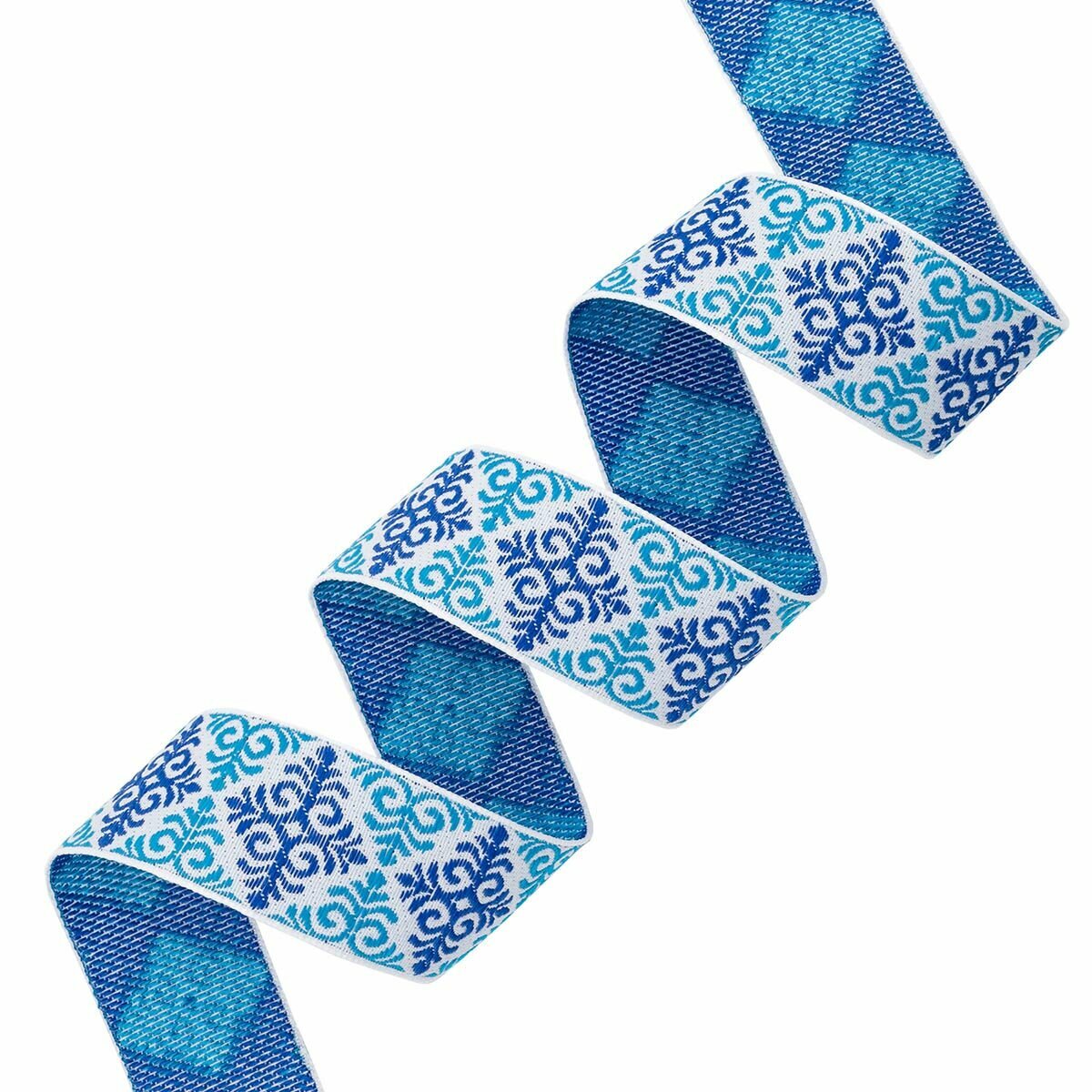 С3774Г17 Лента 'Славянский орнамент Оберег' рис. 9788, 32мм*25м (белый/голубой/синий), 25 м