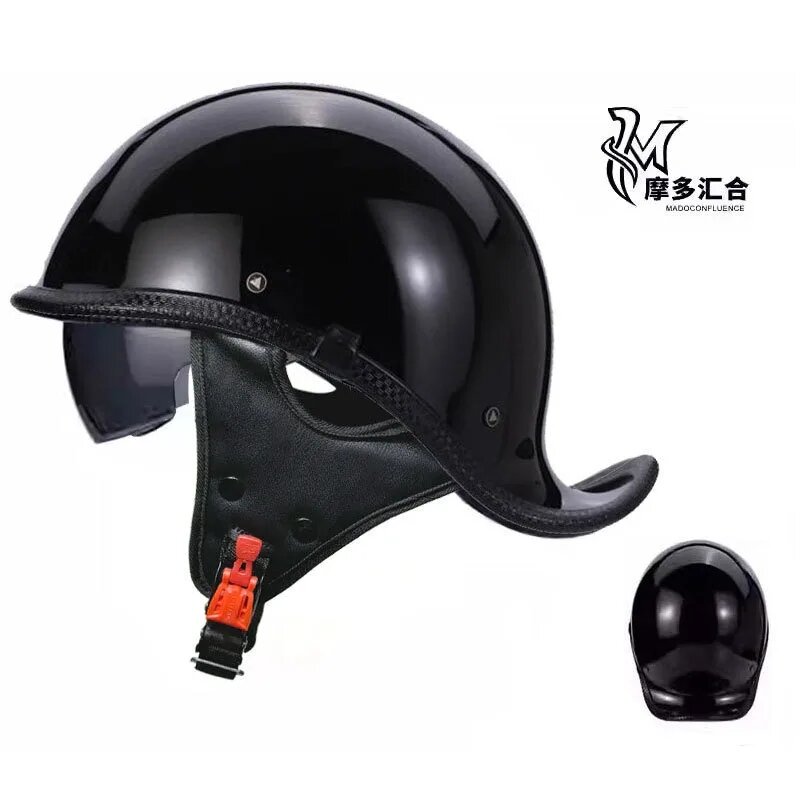 Черный ретро мотошлем XXL с линзой, цвет 11