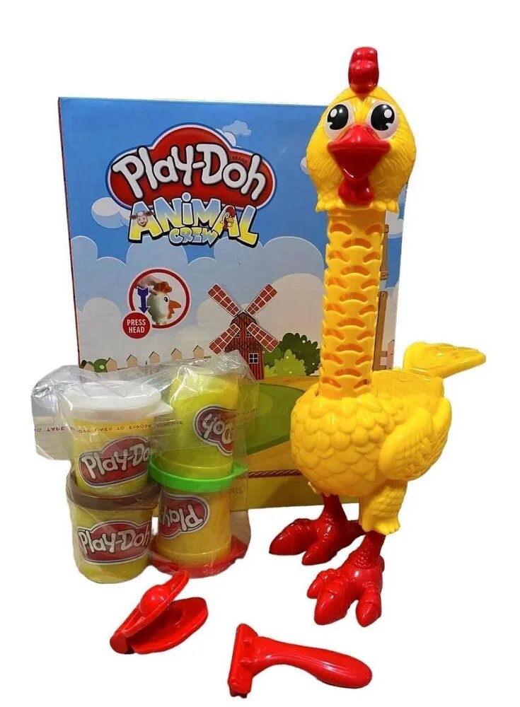 Пластилин Play-Doh Курочка набор Ферма мягкий желтый 4 цвета с формочками