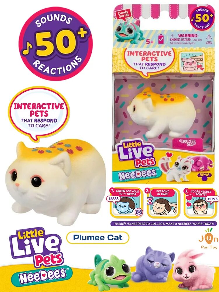 Интерактивная игрушка Moose NeeDees Plumee Cat Toy / Детские интерактивные электронные плюшевые питомцы с более чем 50 видами звуков и реакций, подходящие для детей старше 5 лет