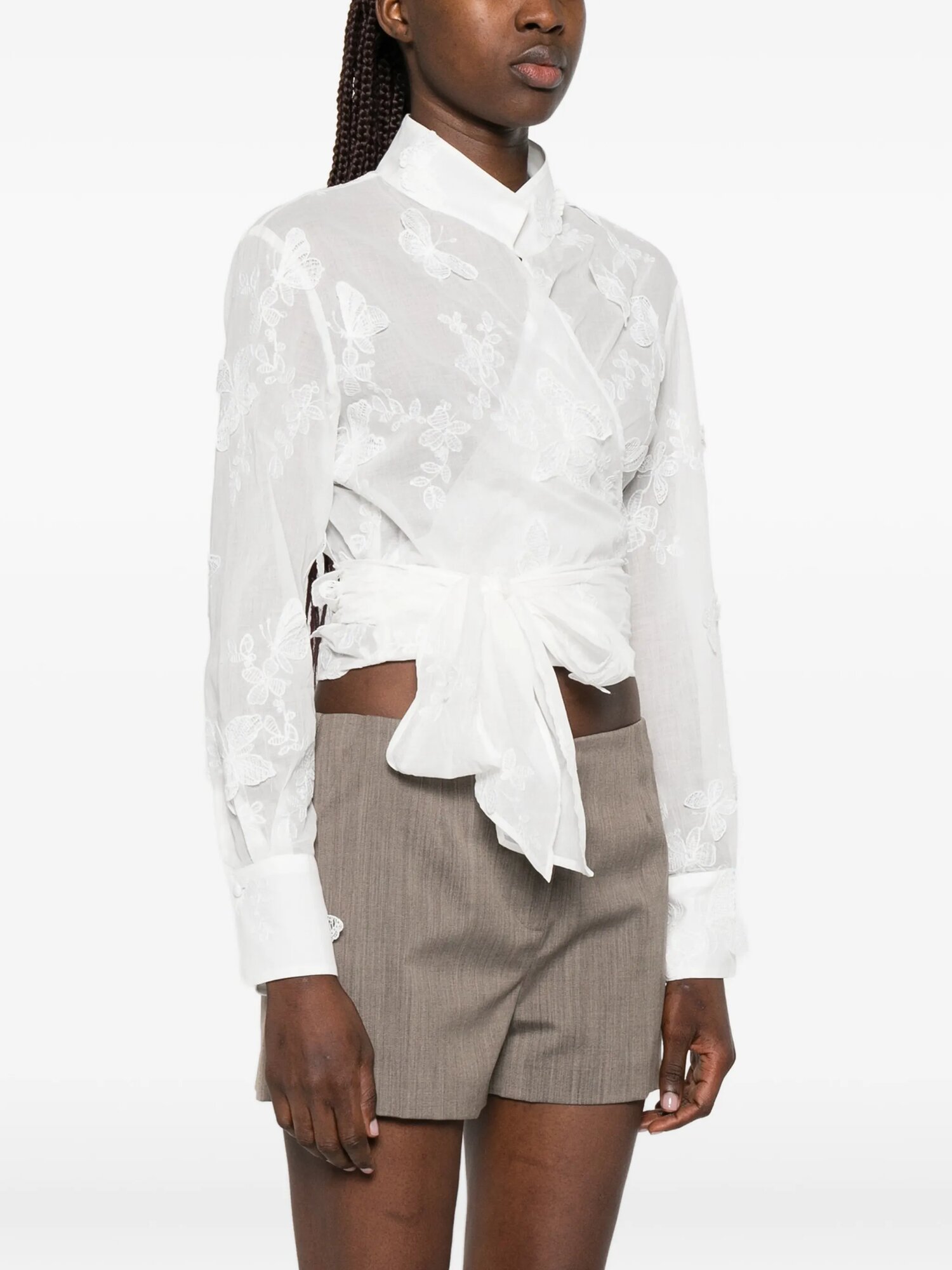 Блуза Mazzarelli Tie-front blouse, размер 40, бежевый/белый — фото 1