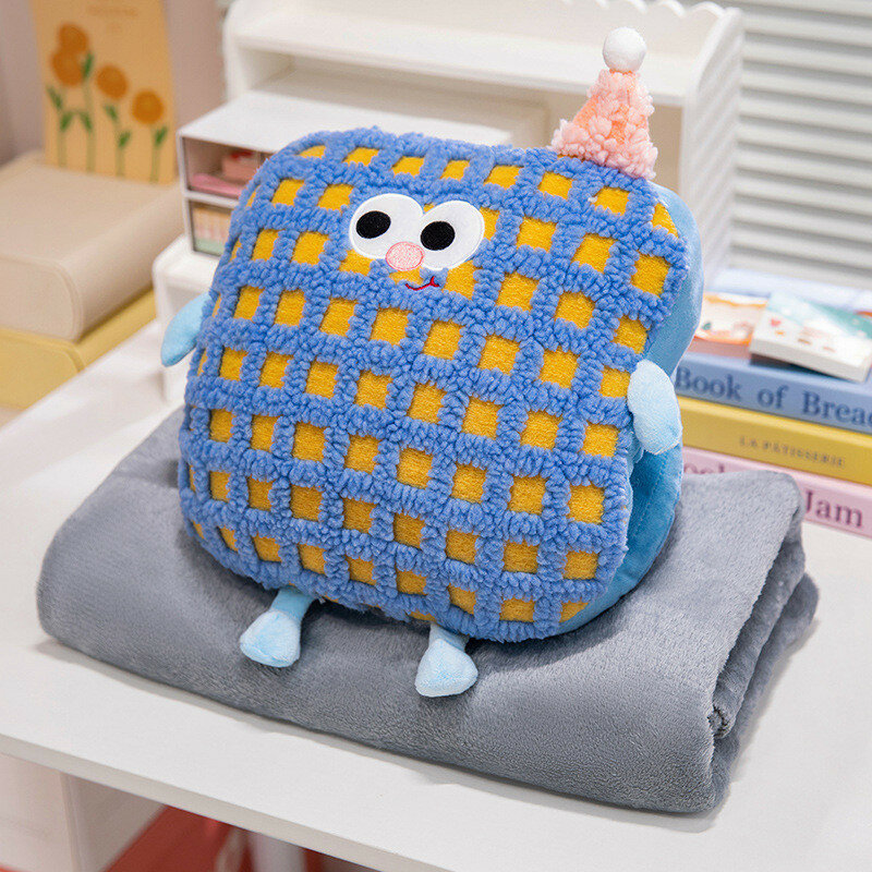 Dopamine cozy hand warmer pillow with plush outer for bedside or car travel blue blanket
