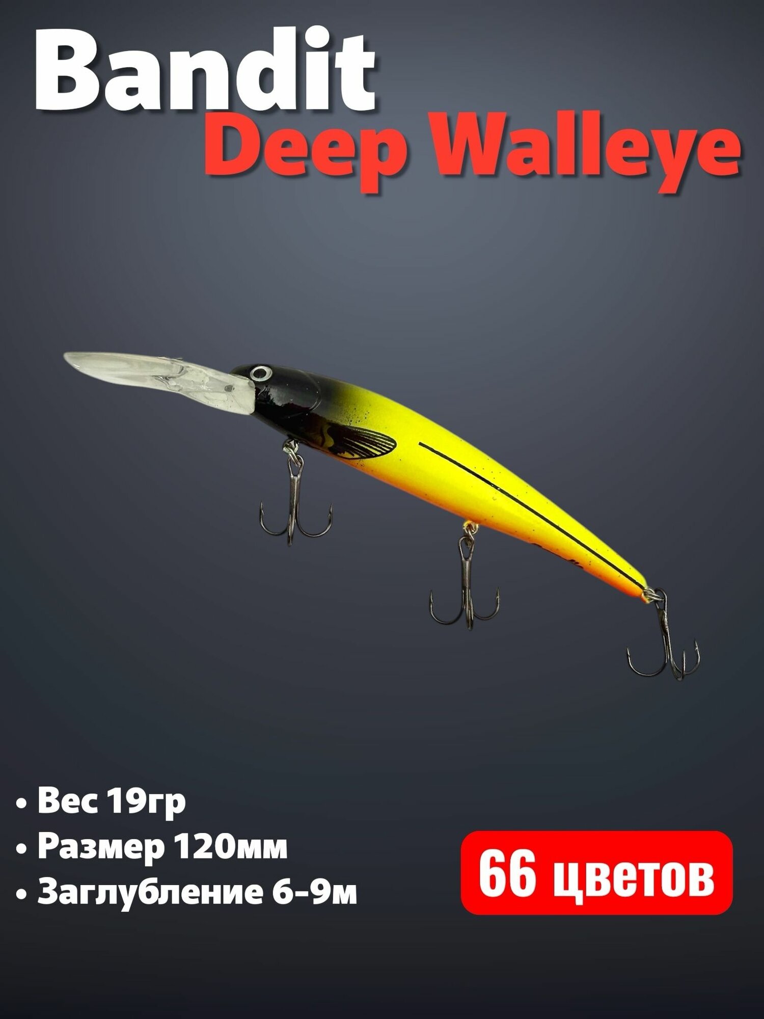 Воблер Bandit Deep Walleye 6-9м 120мм, воблер для троллинга