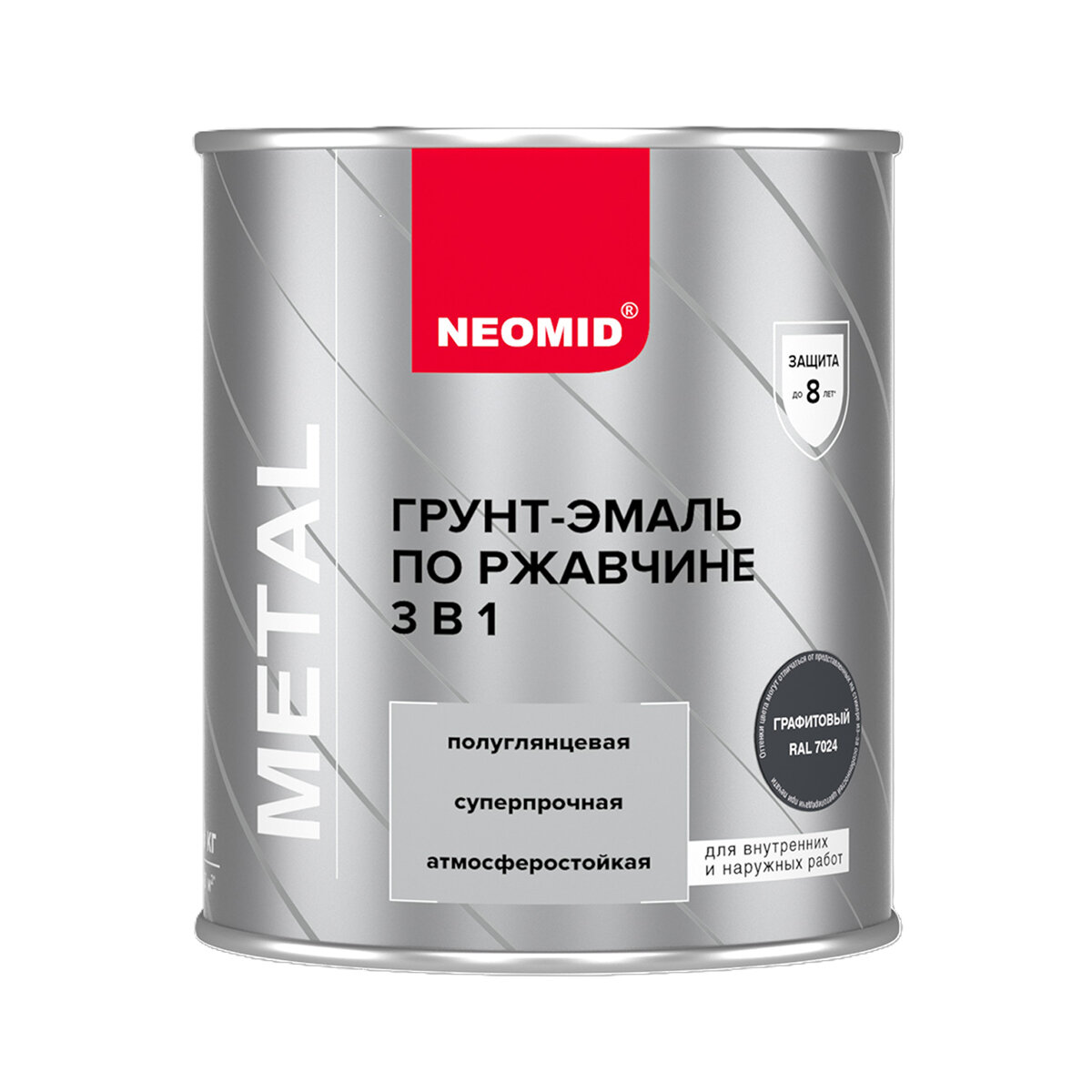Грунт-эмаль Neomid 3в1, по ржавчине, быстросохнущая, графит RAL 7024, 0.9 кг