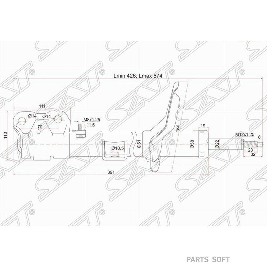 Стойка передняя Mitsubishi Outlander 05-12 / Citroen C-Crosser 07-12 (Слева) от официального дистрибьютора, SAT, артикул ST4060A173