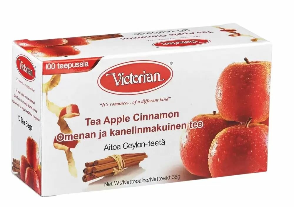 Черный чай VICTORIAN со вкусом яблока и корицы 100 пакетиков.