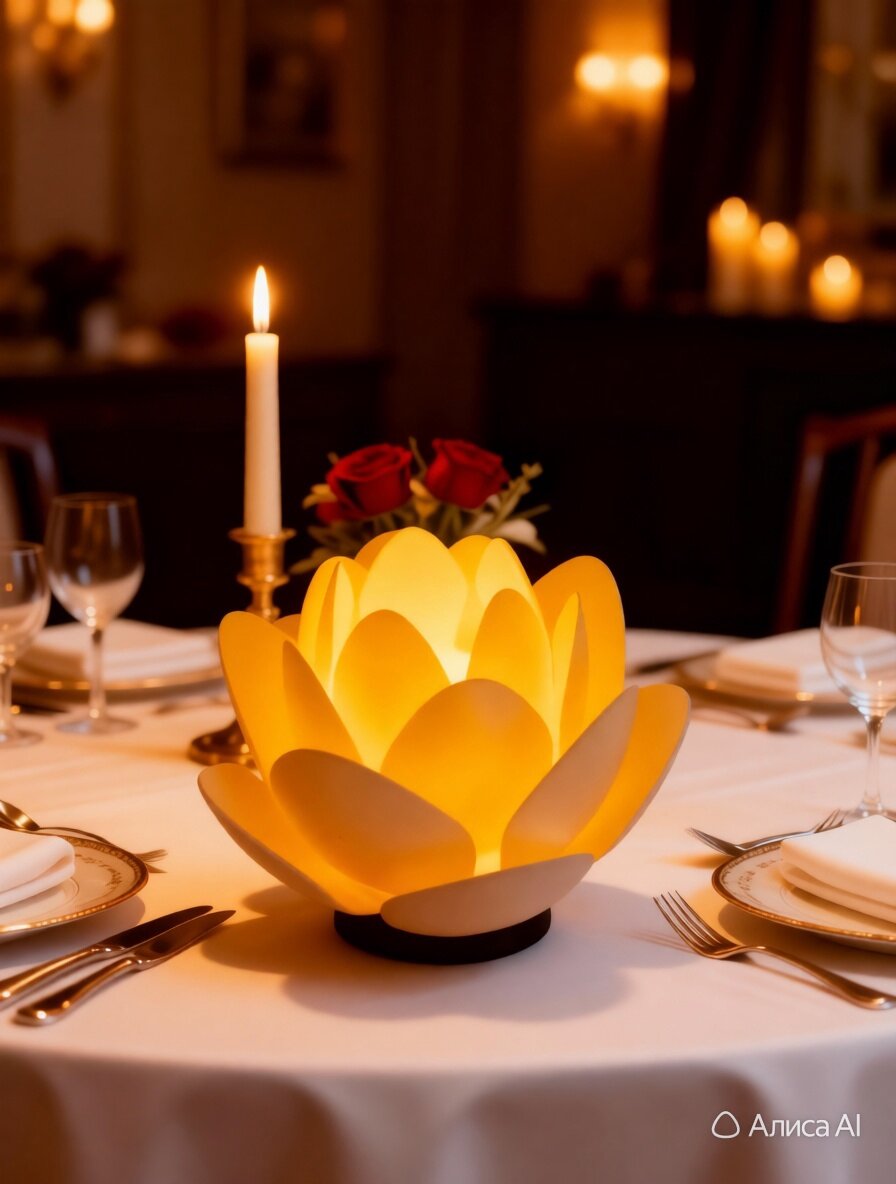 Настольная лампа "Лотос", LED, питание от батареек, черный плафон, черный арматура