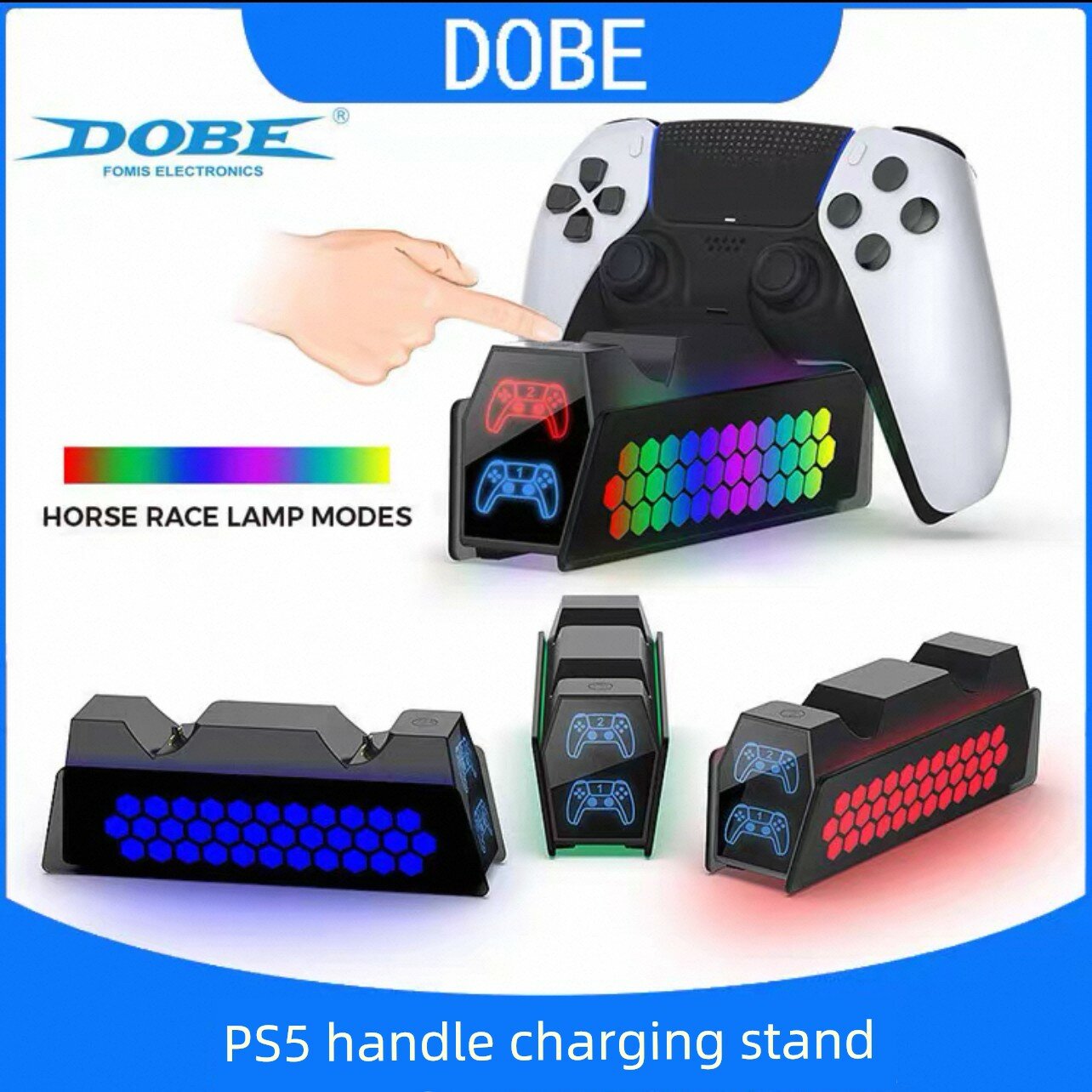 Зарядная стойка DOBE для двух PS5 контроллеров с моделью 3571, совместимость Slim и Elite, поддержка двойной зарядки