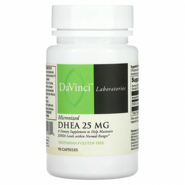 DaVinci Laboratories DHEA, Микронизированный дгэа, 25 мг, 90 капсул из США