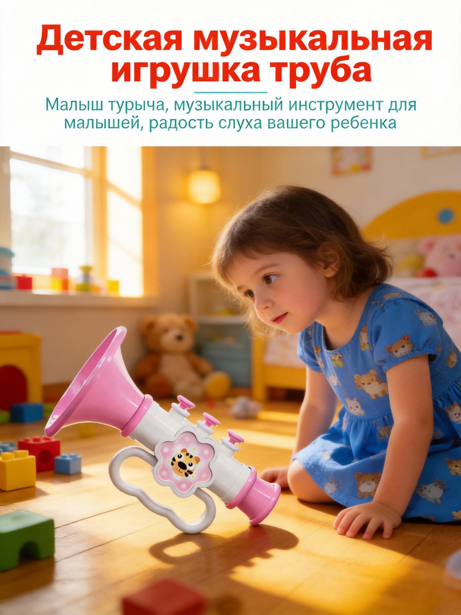 Детская музыкальная игрушка труба, пластиковый инструмент для малышей 14x8x8 см — простая в освоении с обучающими видео для развития слухового восприятия