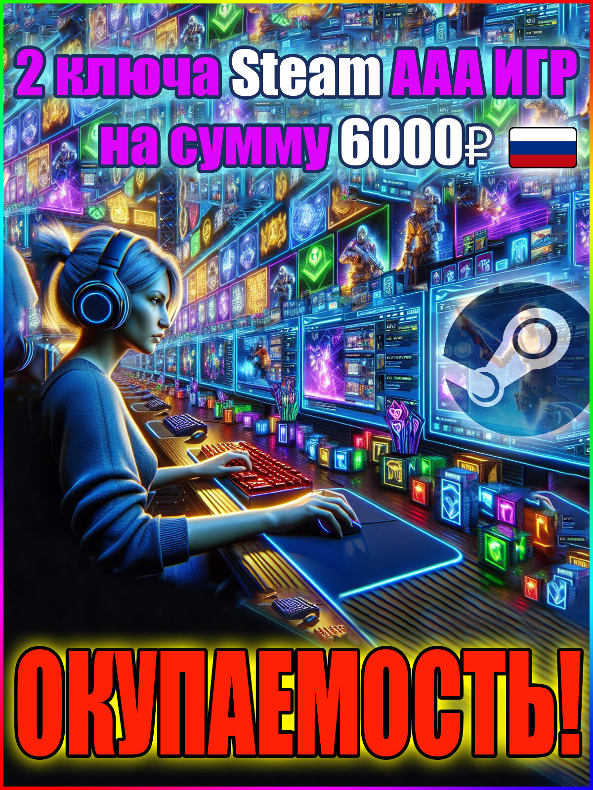 Steam 2 Ключа ПК (ААА Игр) на сумму 6000 ₽ублей / Окупаемость / РФ+весь МИР(Global) / Стим Game Key PC